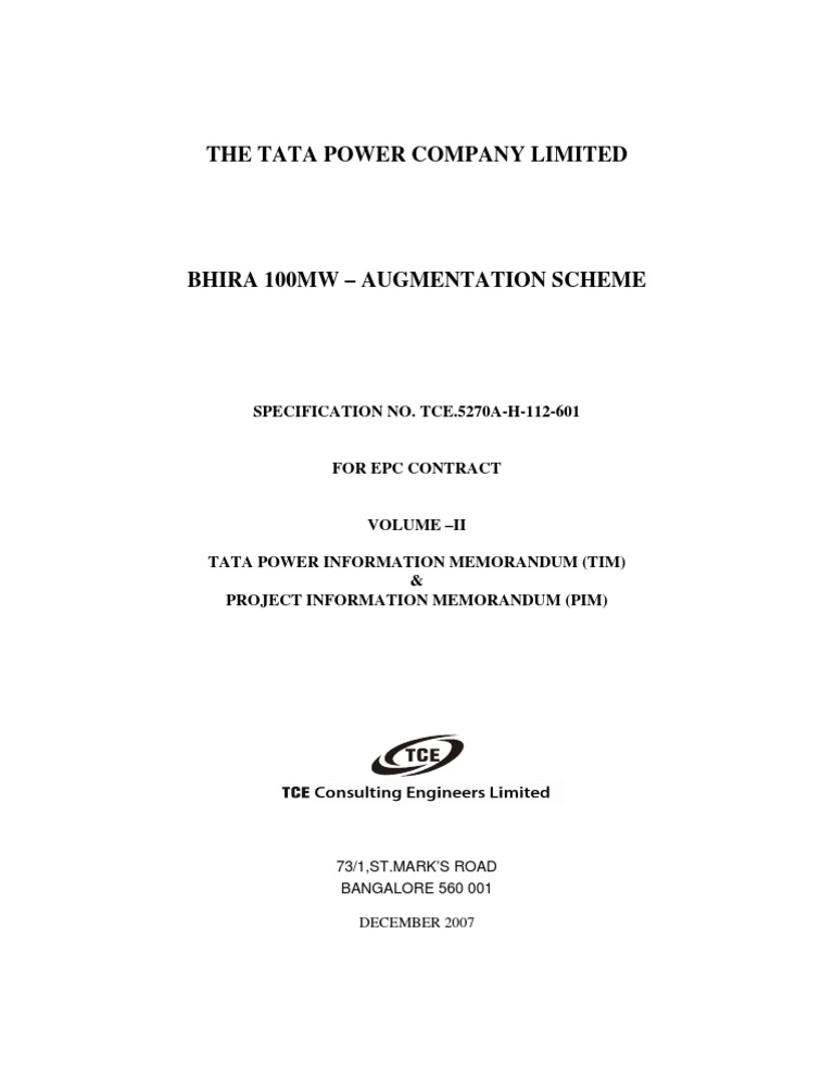 Tata Power Bhira 100MW Project Specs | PDF