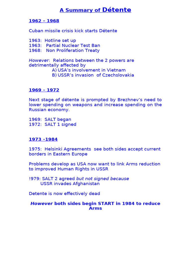Détente Overview: Key Events 1962-1984 | PDF | Politics | History