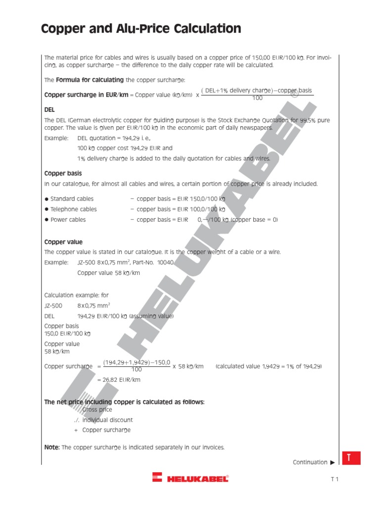Copper and Alu-Price Calculation | Download Free PDF | Copper | Fee