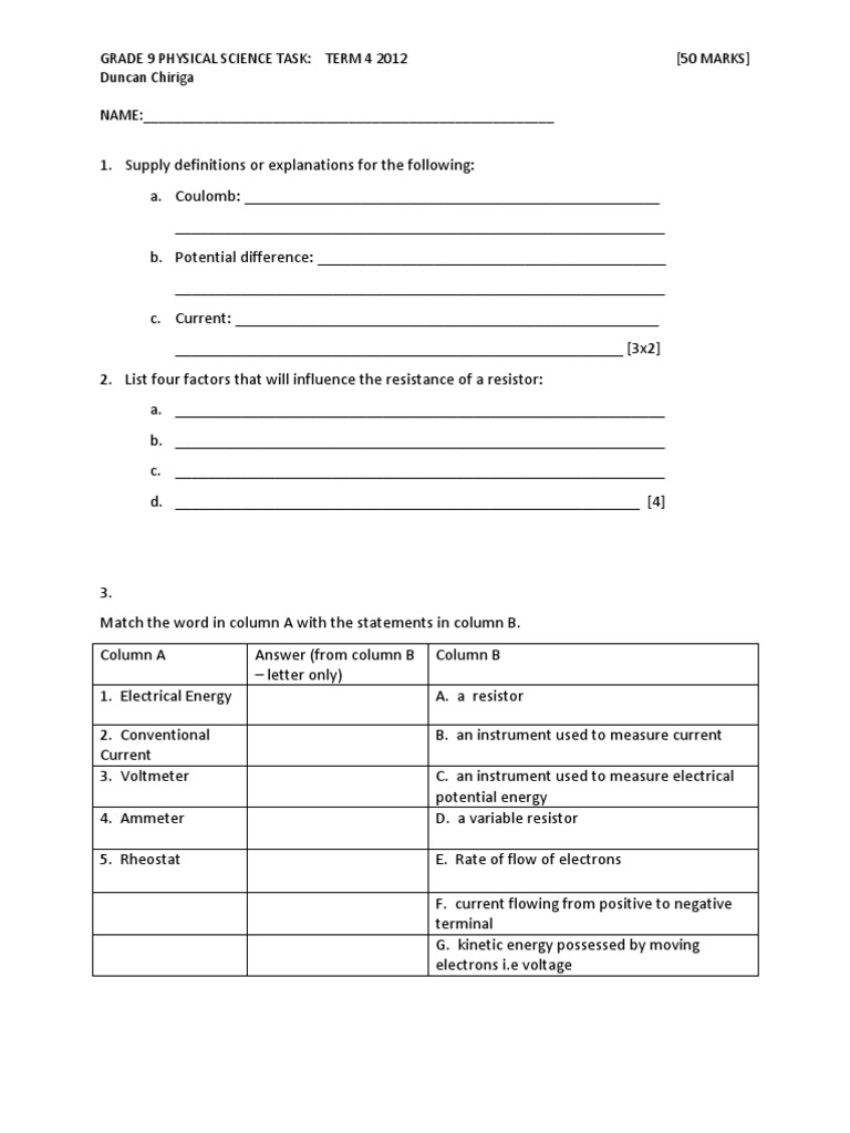 Grade 9 4th Term Electricity | PDF | Voltage | Series And Parallel Circuits