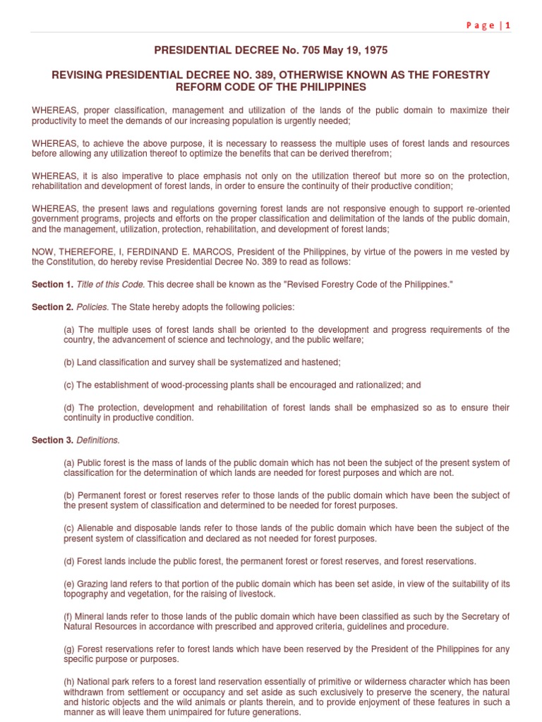 PRESIDENTIAL DECREE No. 705 May 19, 1975 Revising Presidential Decree ...