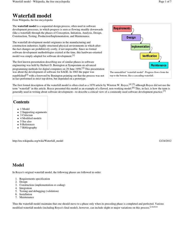 Waterfall Model: From Wikipedia, The Free Encyclopedia | PDF | Software ...