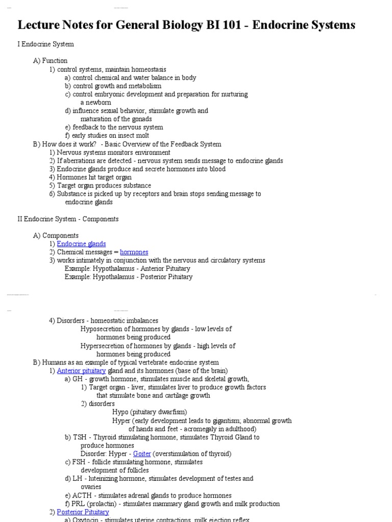 Lecture Notes For Endocrine Systems | PDF | Endocrine System | Hormone