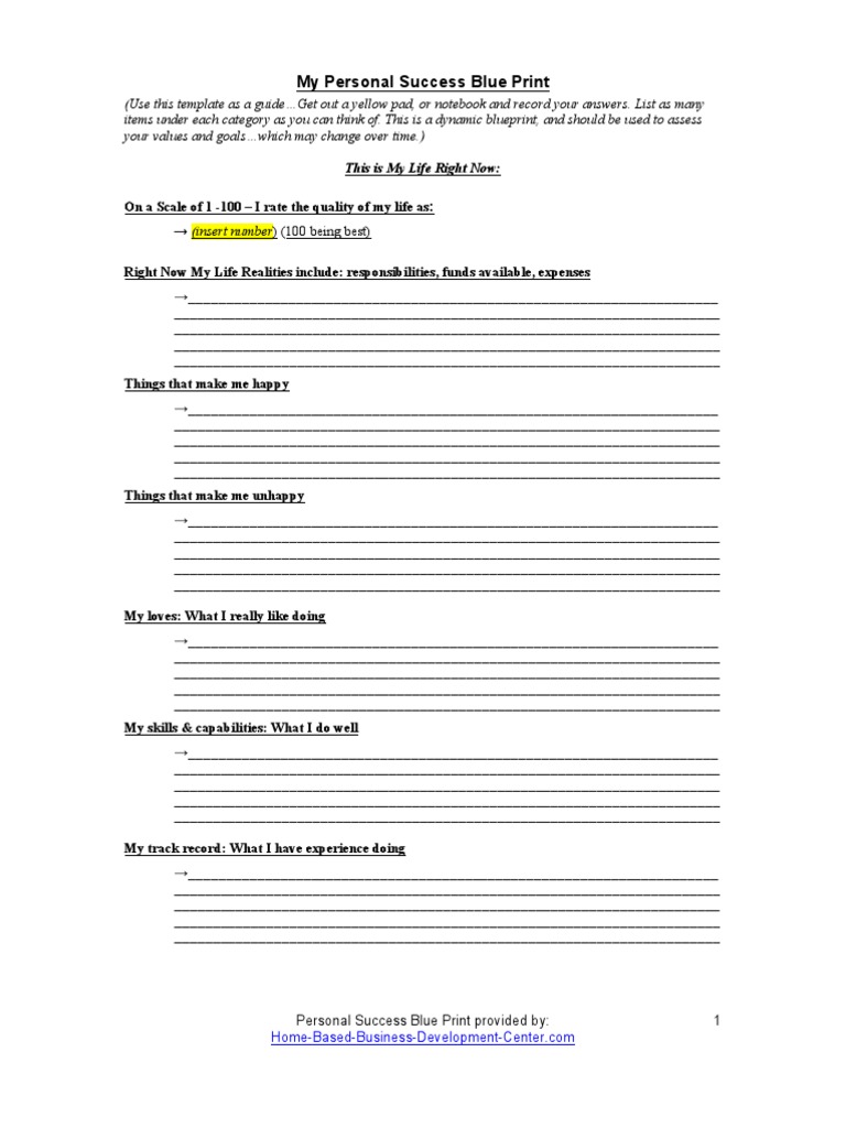 Personal Success Blueprint Template | PDF