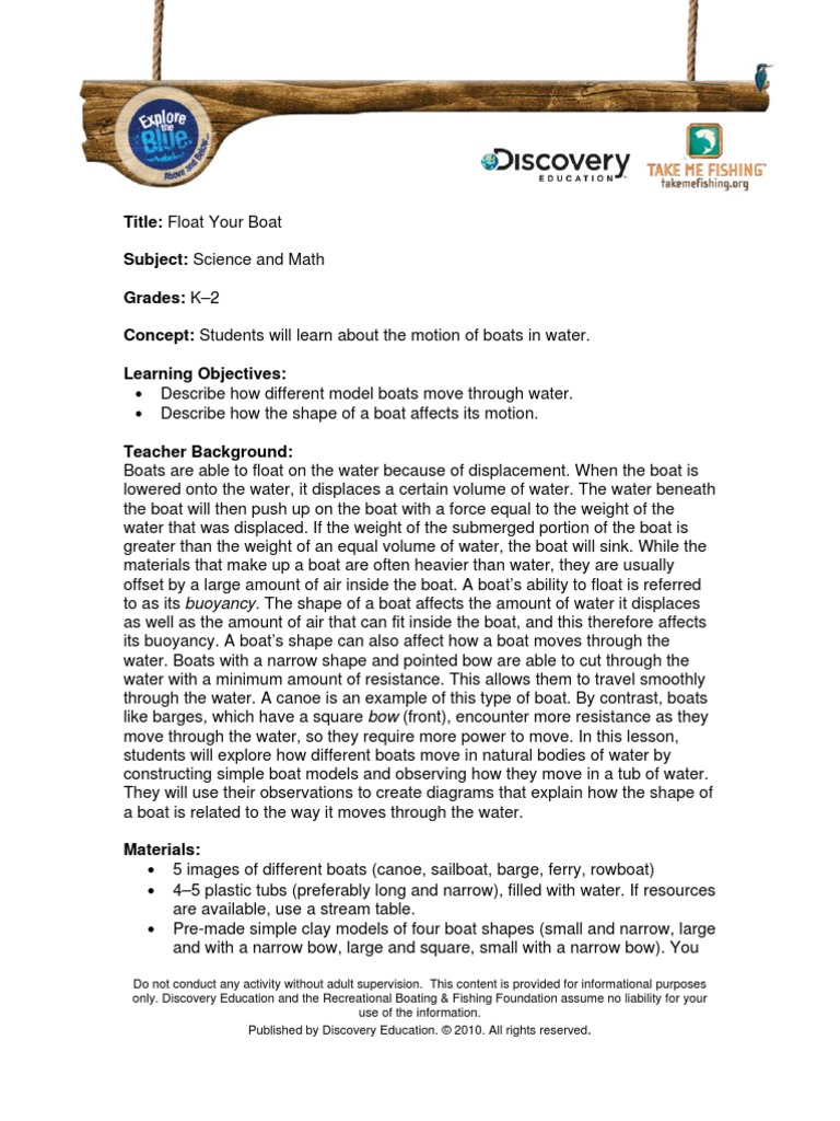 Title: Float Your Boat Subject: Science and Math Grades: K-2 Concept ...
