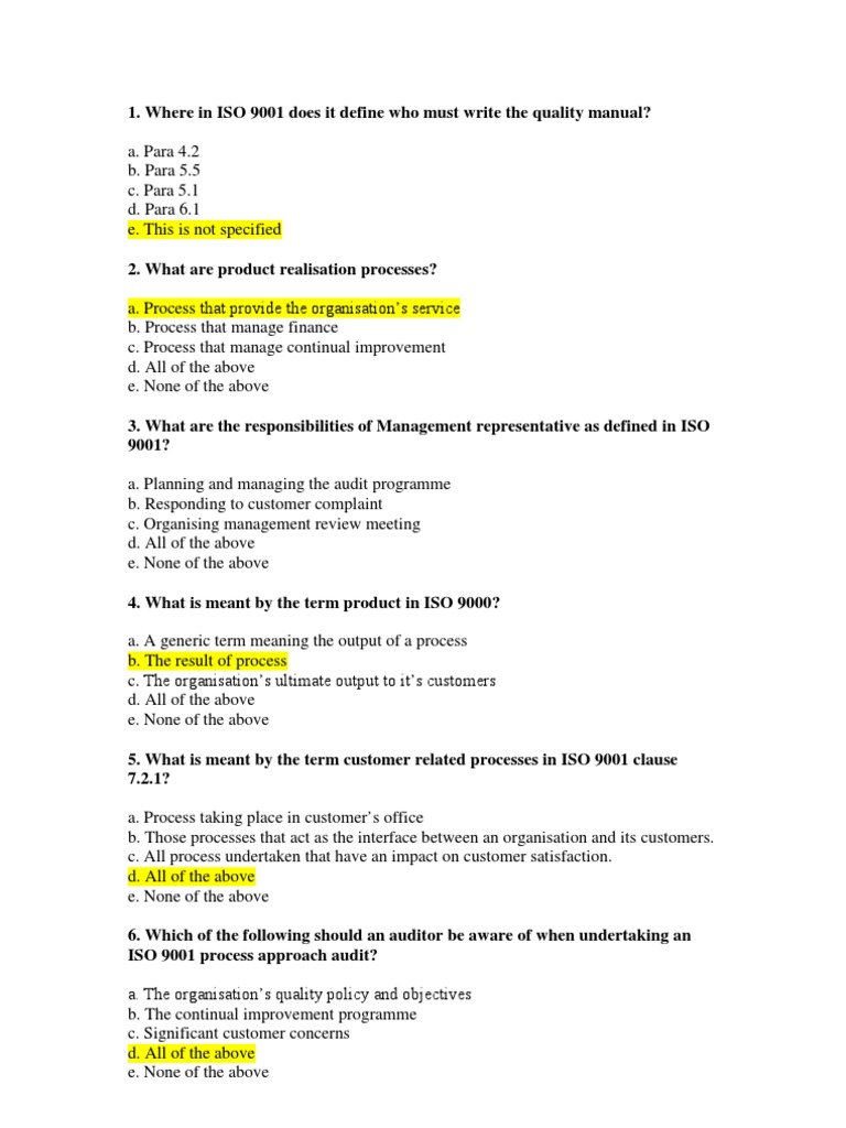 ISO 9001:2015 Exam Q&A Guide | PDF | Iso 9000 | Economies