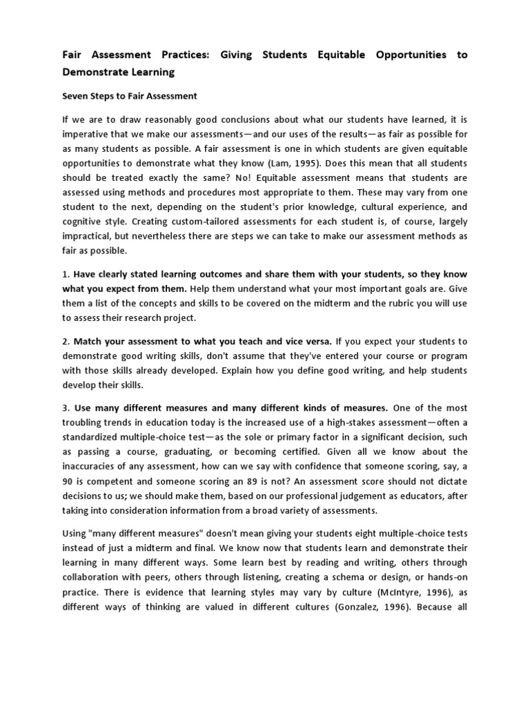 Fair Assessment Practices | Download Free PDF | Educational Assessment ...