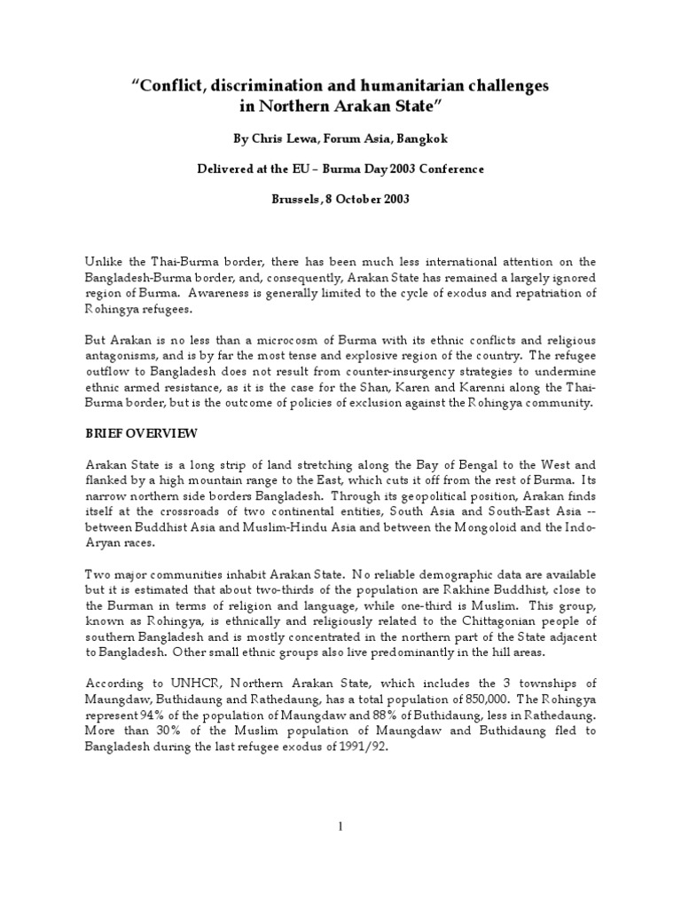 EU Paper On Rohingya by Chris Lewa | PDF | Rohingya People | Myanmar