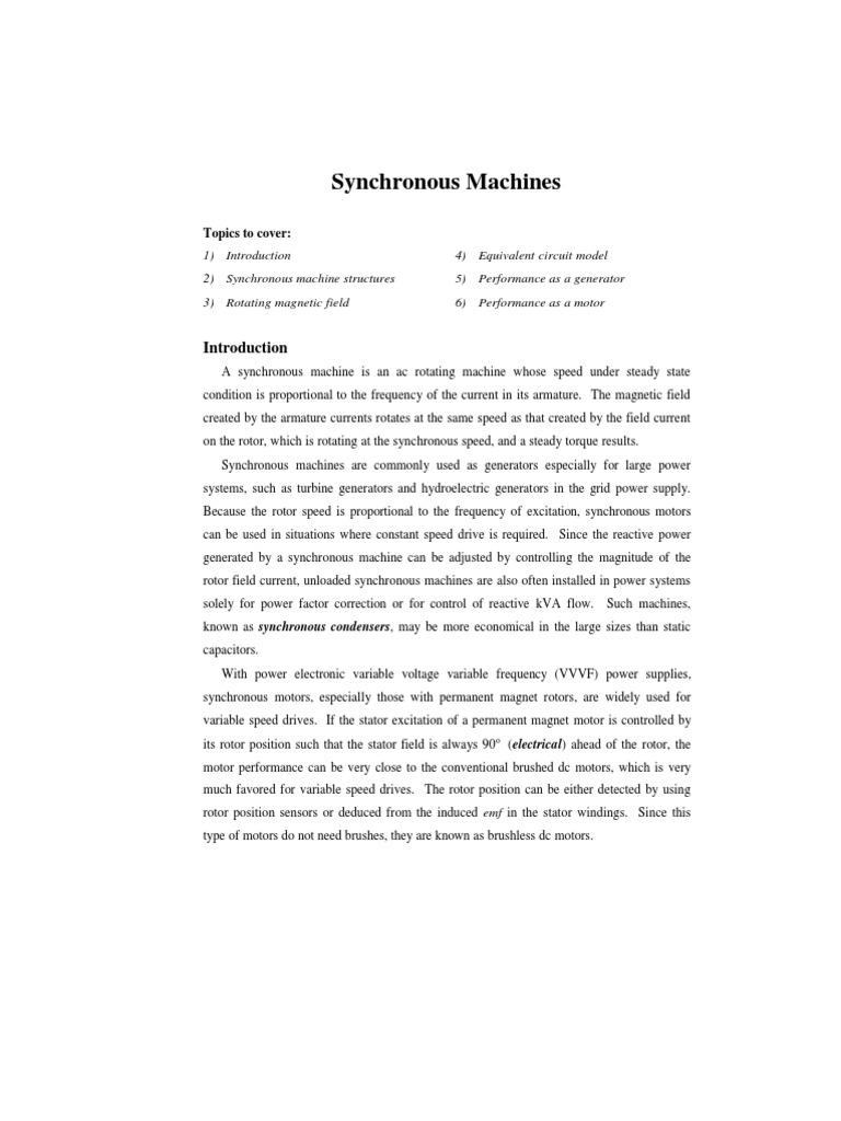Synchronous Machines: Topics To Cover | PDF | Electric Generator ...