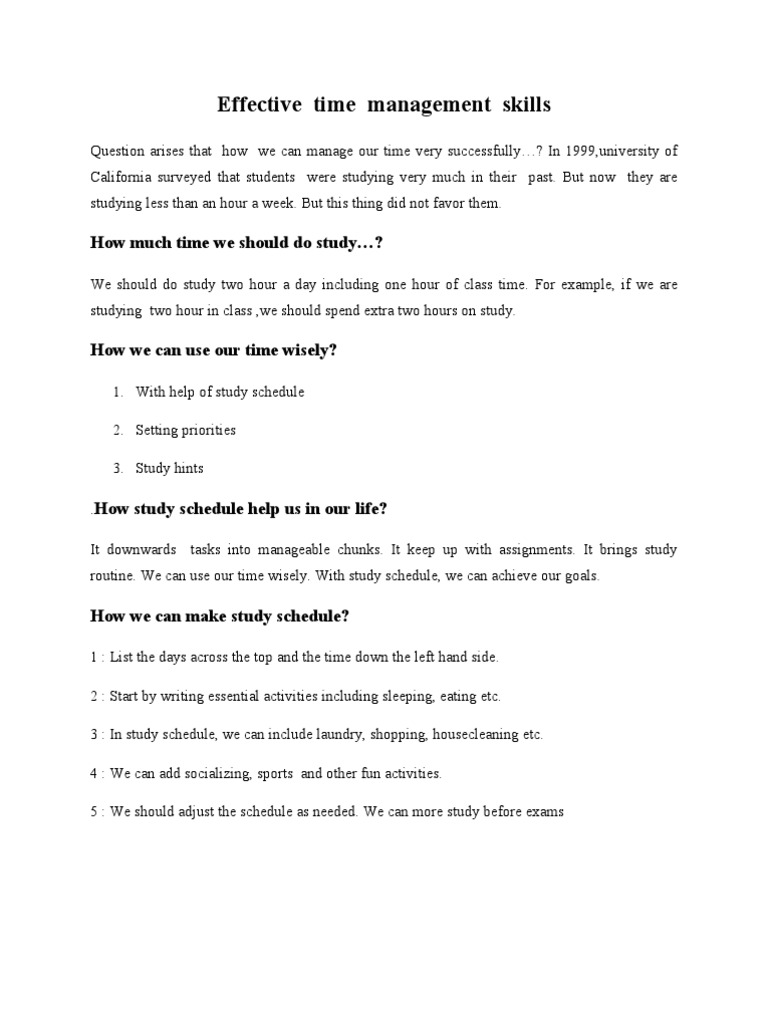 Effective Time Management Skills | PDF | Time Management | Professional Skills