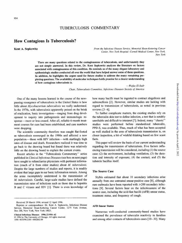 How Contagious Is Tuberculosis? | PDF | Tuberculosis | Transmission ...