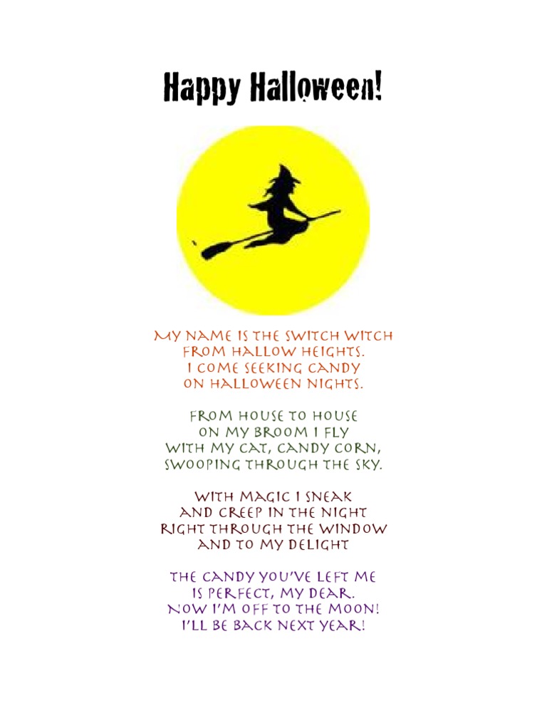Switch Witch Halloween Poem | PDF | Halloween | Autumn Festivals