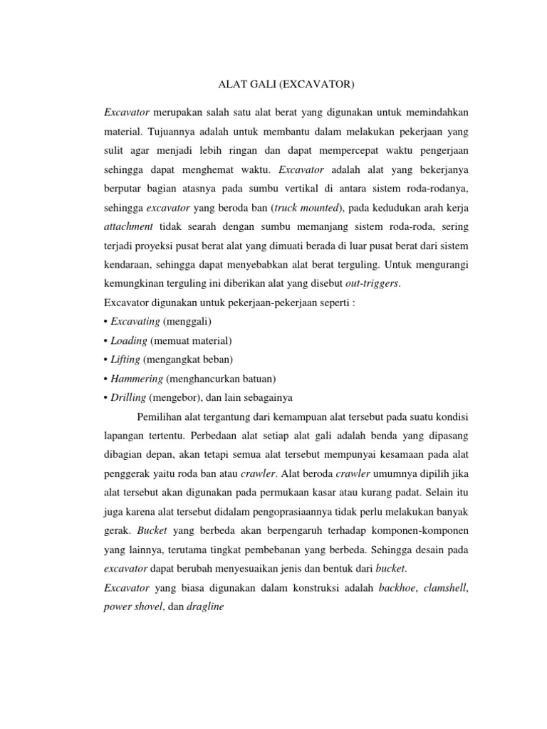 Alat Gali: Jenis dan Produktivitas Excavator | PDF