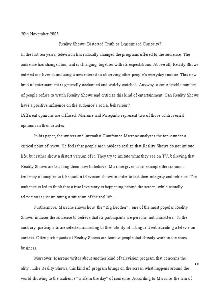 Reality Shows: Distorted Truth or Legitimised Curiosity? | PDF ...