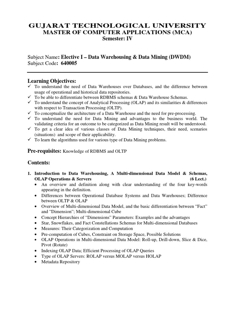 Gujarat Technological University: Subject Name: Elective I - Data ...