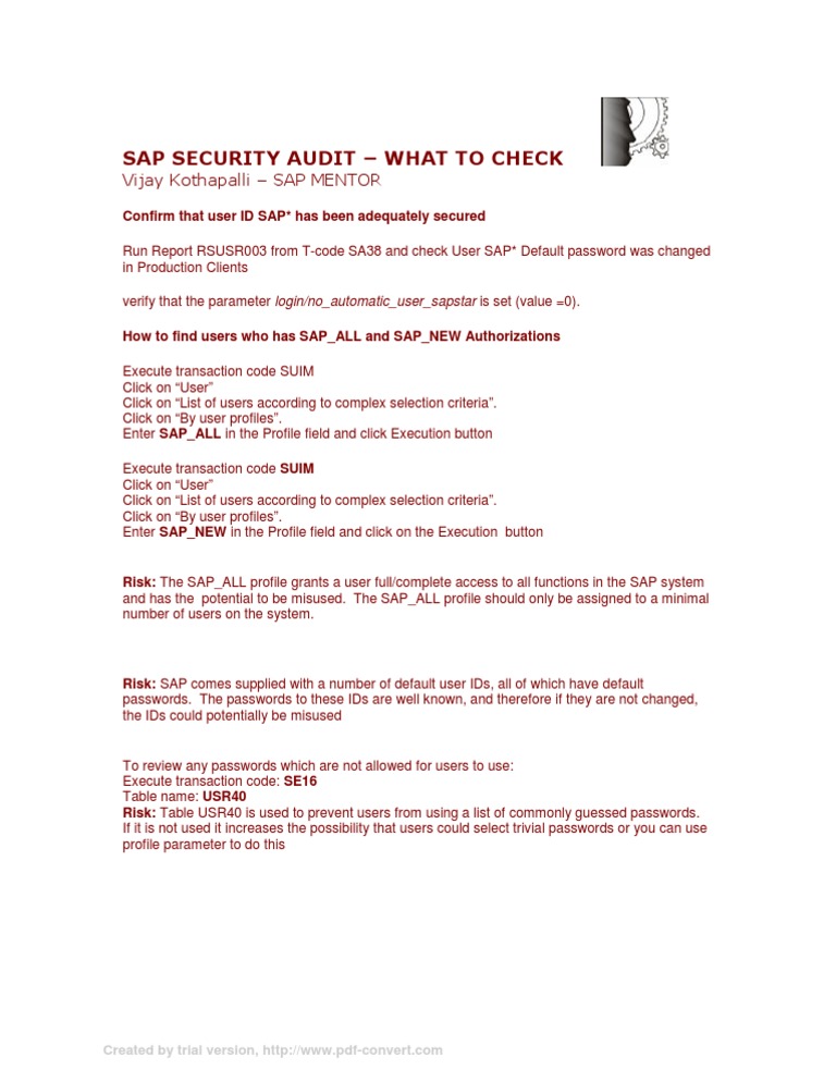 SAP Security Audit Essentials | PDF | Business | Computers