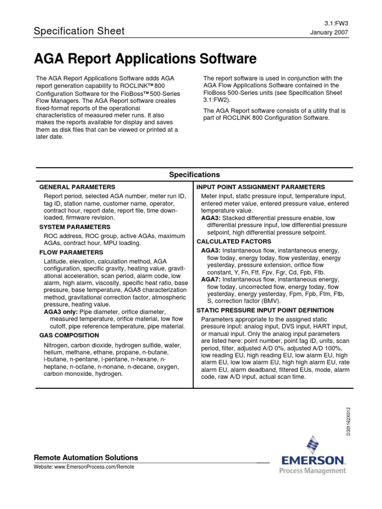 AGA Report Applications Software: Specification Sheet | PDF | Analog To ...