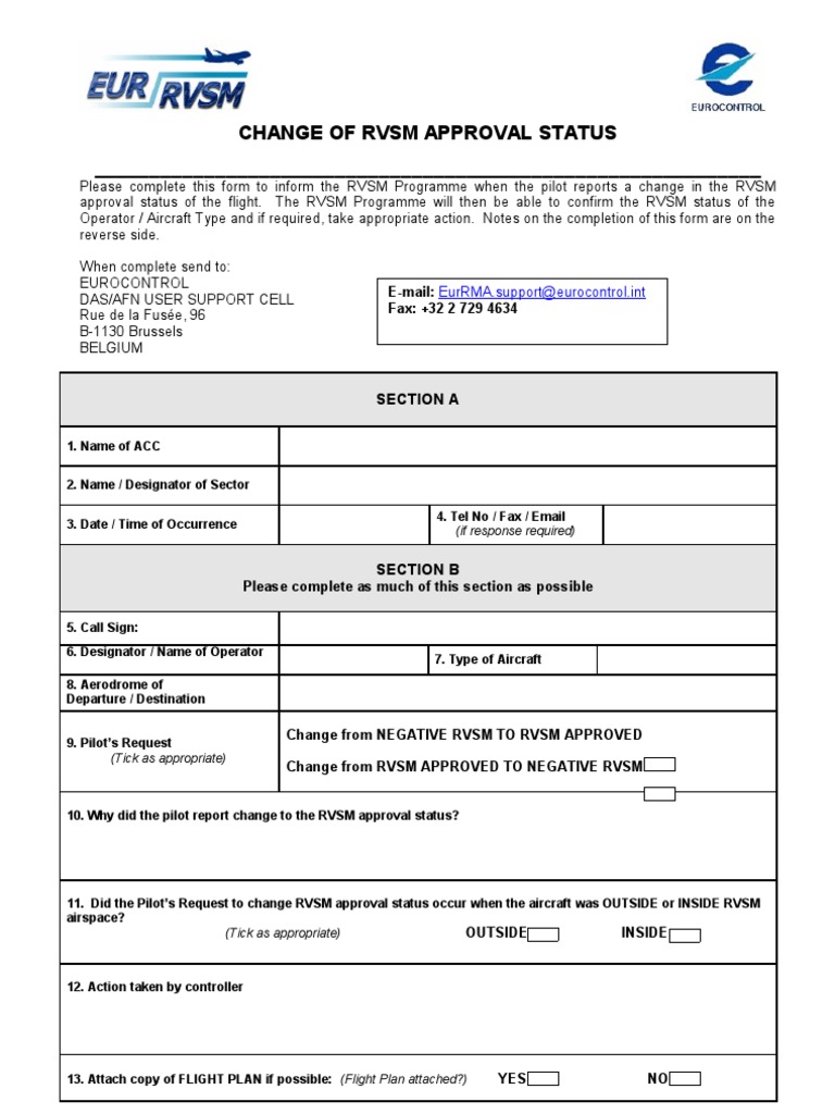 Change of RVSM Approval Status | Download Free PDF | Air Traffic ...