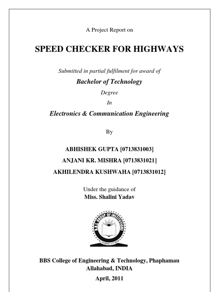 Speed Checker For Highways: Bachelor of Technology | PDF | Computer ...