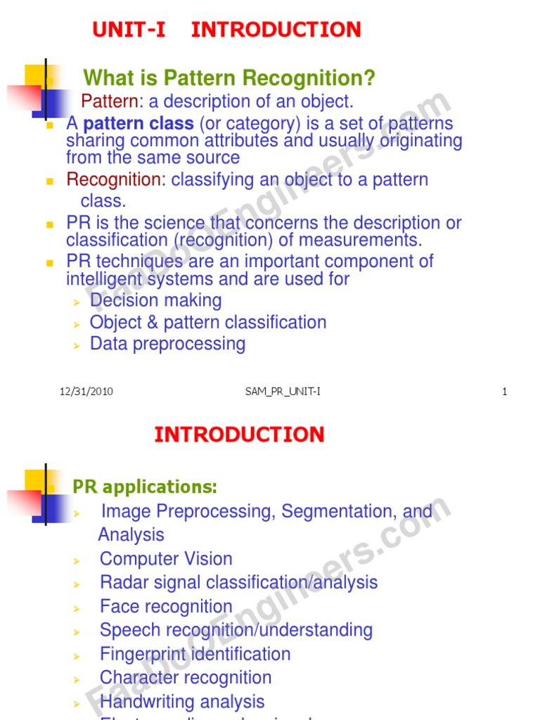 What is Pattern Recognition?: Unit-I Introduction | Statistical ...