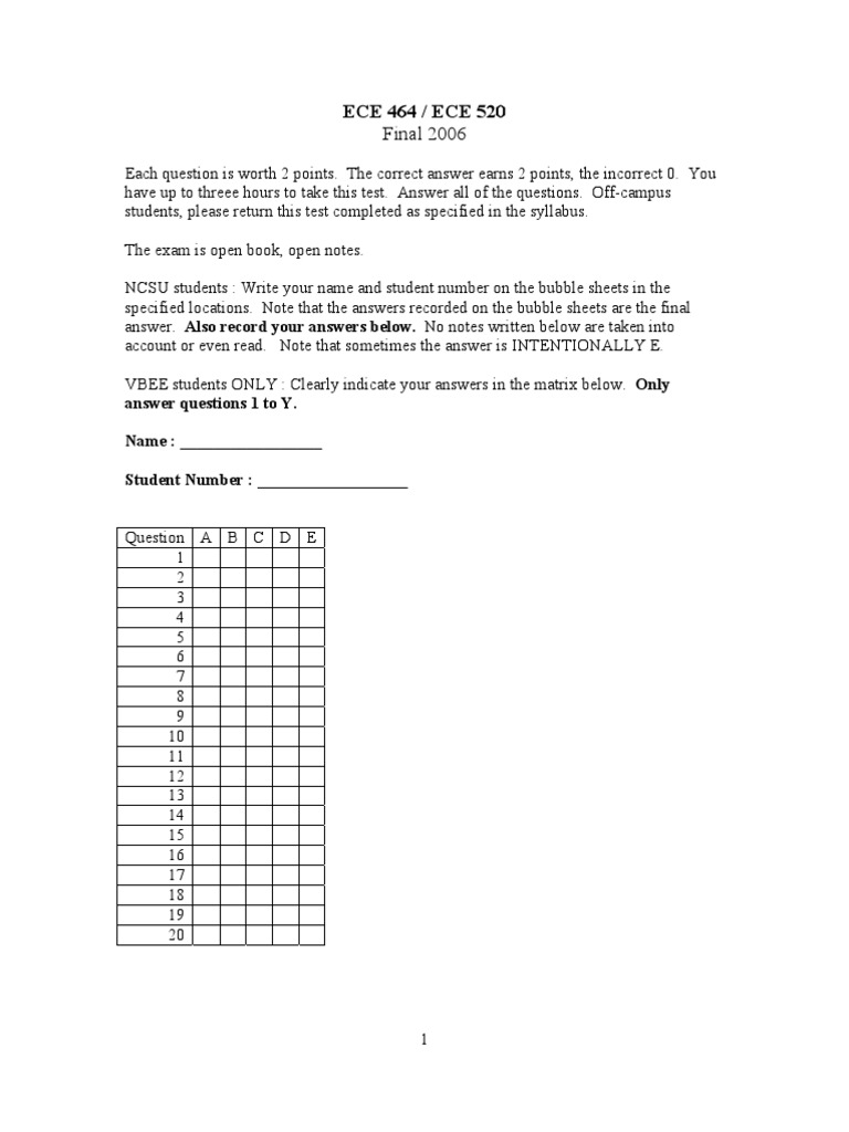 ECE 464 / ECE 520: Final 2006 | Download Free PDF | Digital Electronics ...