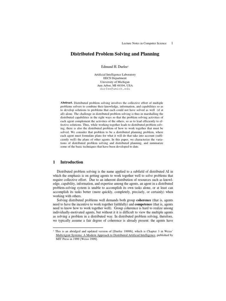 Distributed Problem Solving and Planning | PDF | Parallel Computing | Cognitive Science