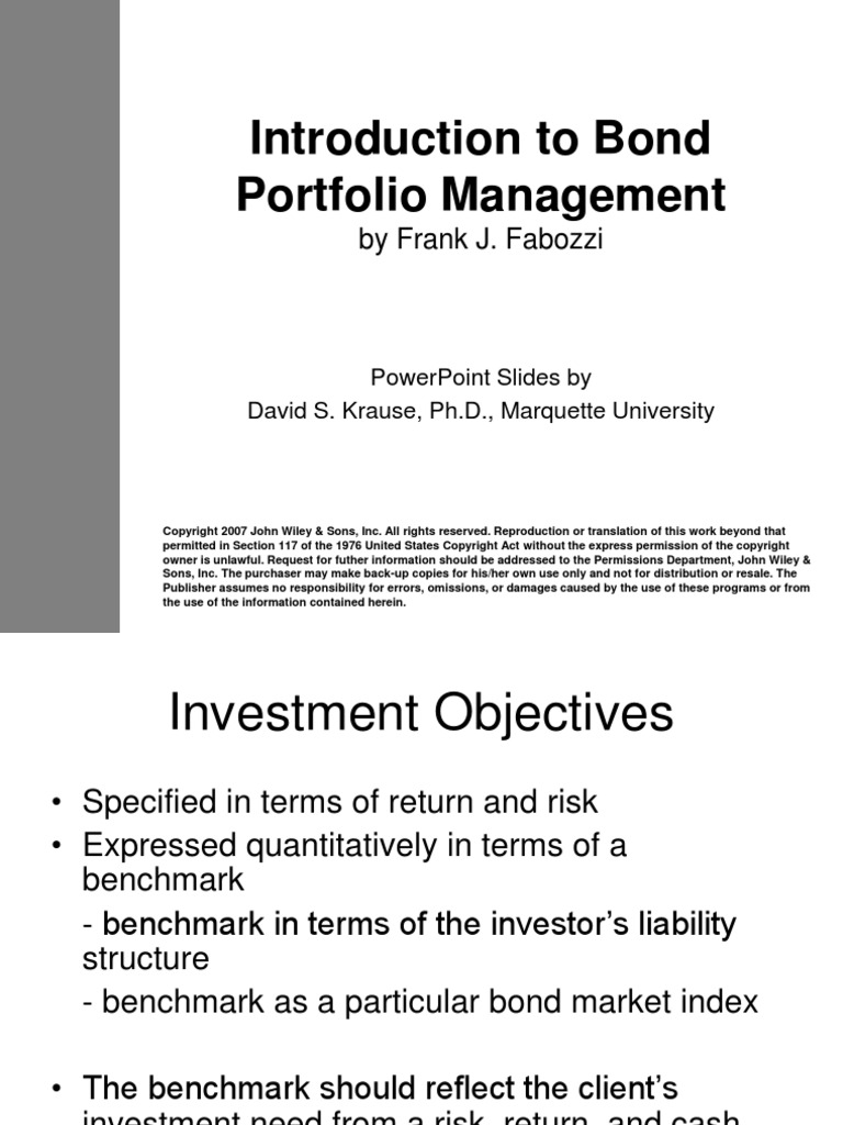 Introduction To Bond Portfolio Management: by Frank J. Fabozzi | PDF ...