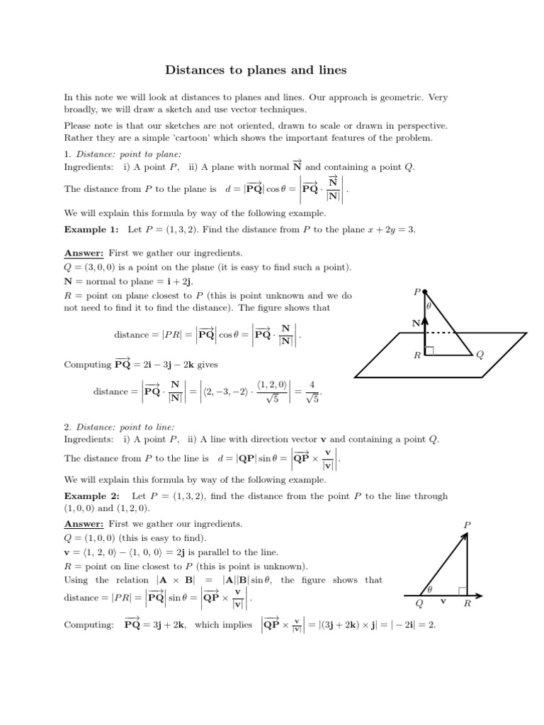 Distances To Planes and Lines | PDF | Plane (Geometry) | Trigonometric ...