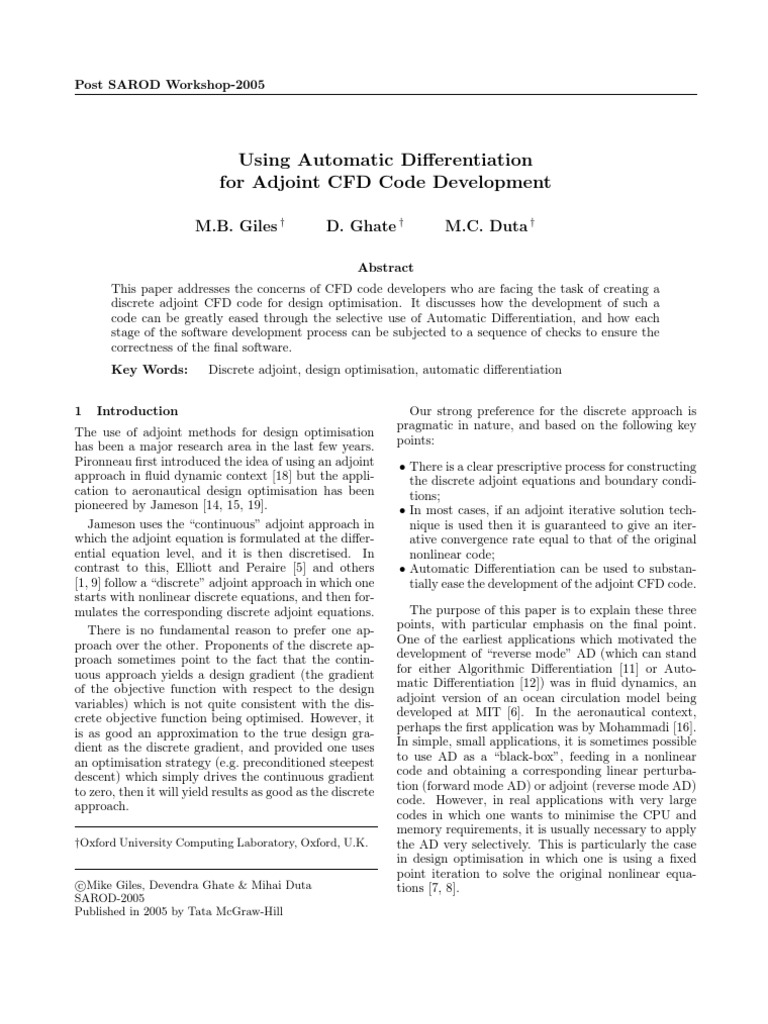 Using Automatic Differentiation For Adjoint CFD Code Development | PDF | Sensitivity Analysis ...