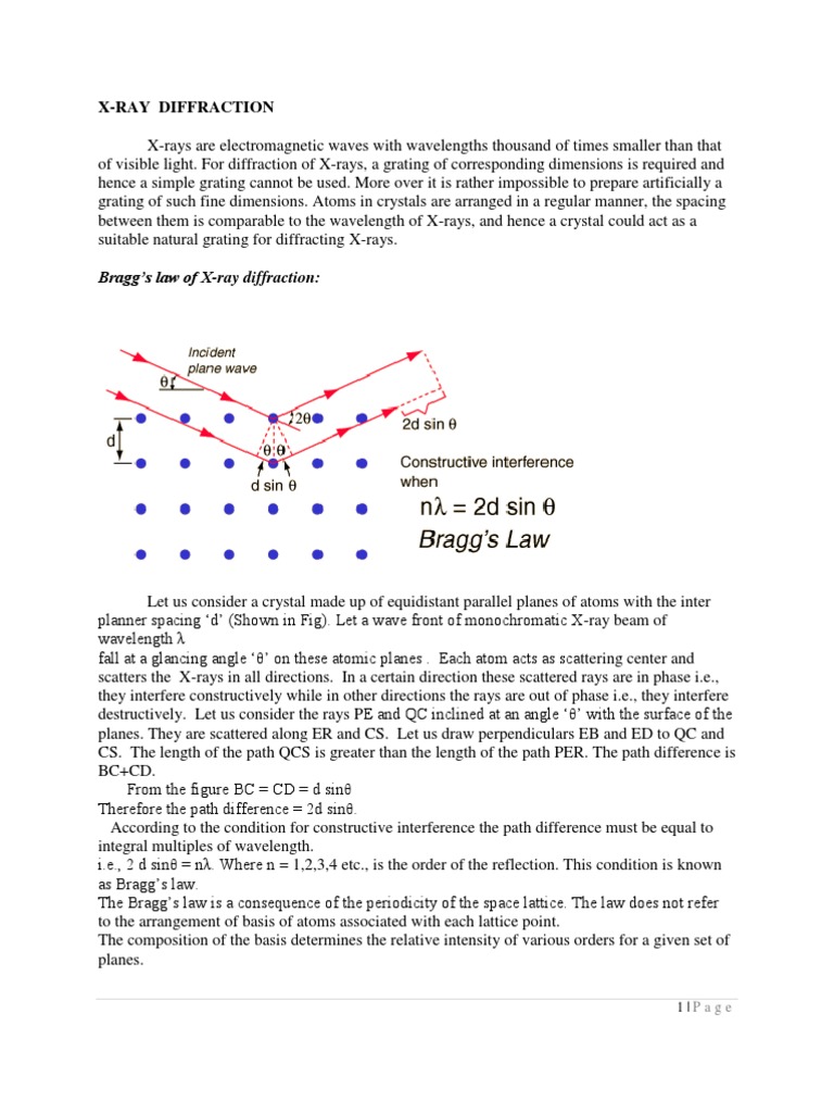 Bragg's Law of X-Ray Diffraction | PDF | X Ray Crystallography ...