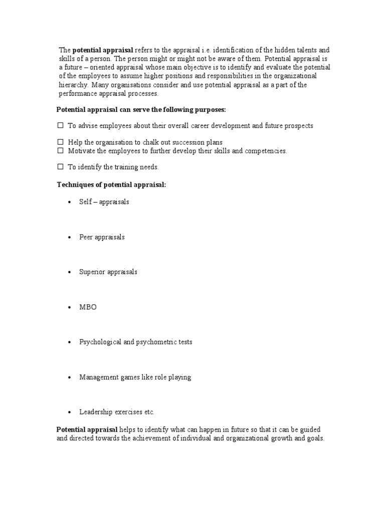 Understanding Potential Appraisal in Organizations | PDF | Career ...
