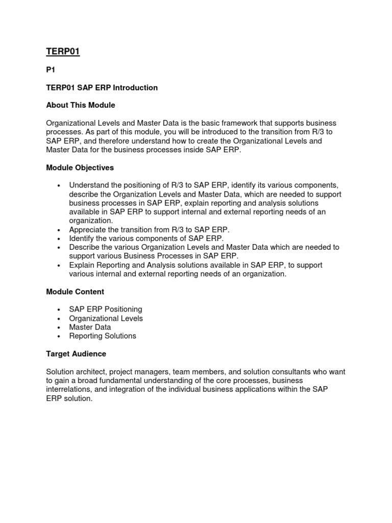 TERP01: P1 TERP01 SAP ERP Introduction About This Module | PDF | Sap Se ...