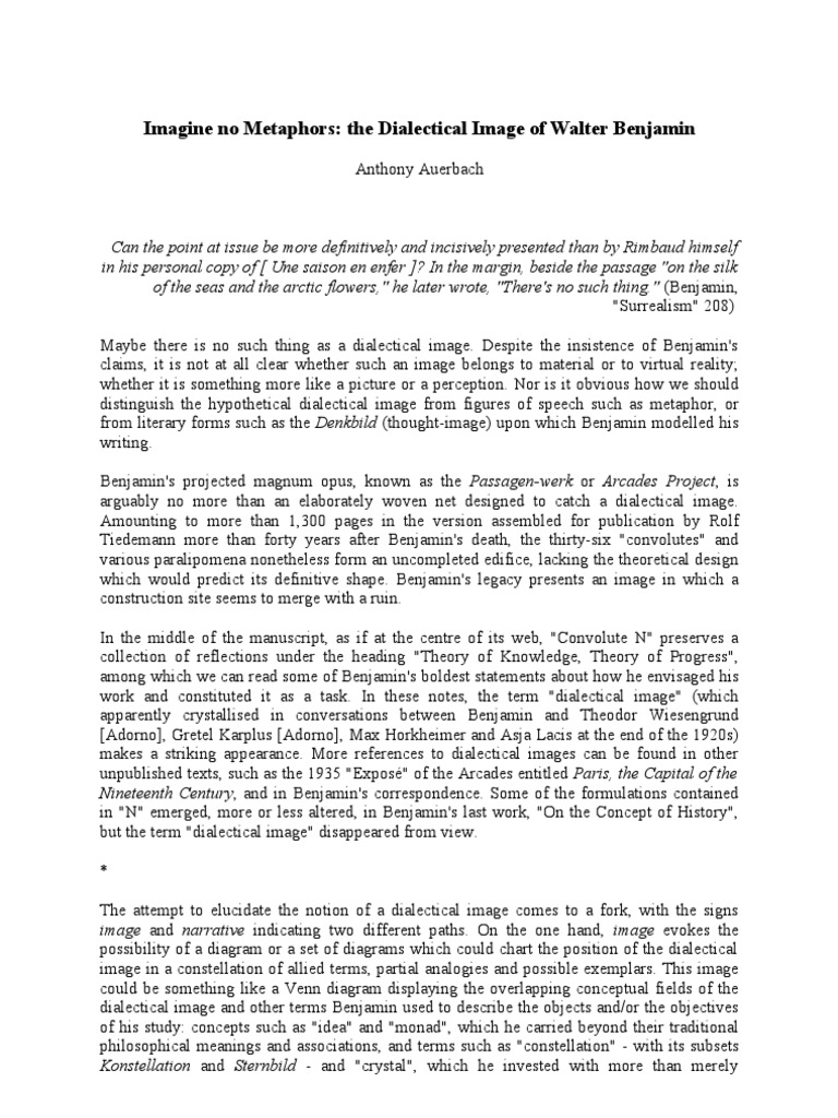 A. Auerbach - Dialectical Image of Walter Benjamin | PDF | Theodor W ...