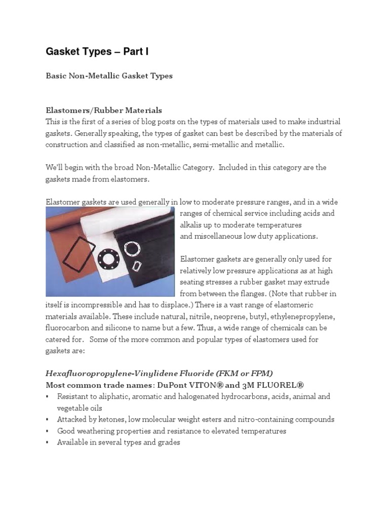 Basic Non-Metallic Gasket Types - Elastomers/Rubber Materials | PDF ...