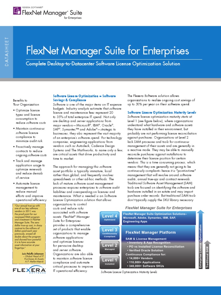 FlexNet Manager Suite for Enterprises Datasheet | Asset Management ...