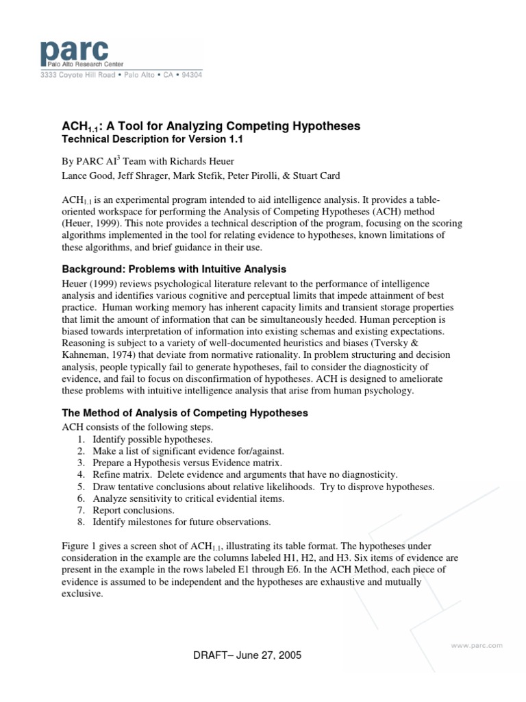 ACH: A Tool For Analyzing Competing Hypotheses: Technical Description ...