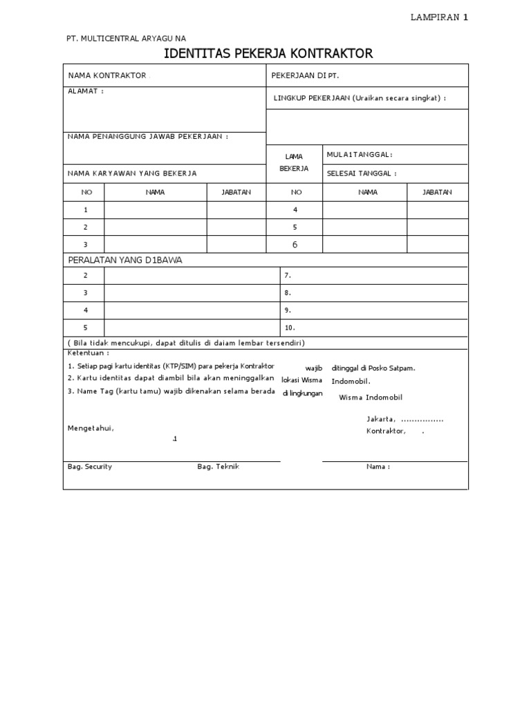 Form Kontraktor | PDF