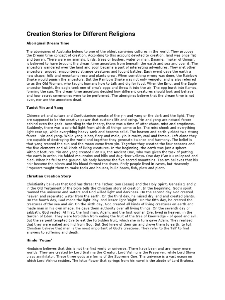 Creation Stories For Different Religions | PDF | Genesis Creation ...