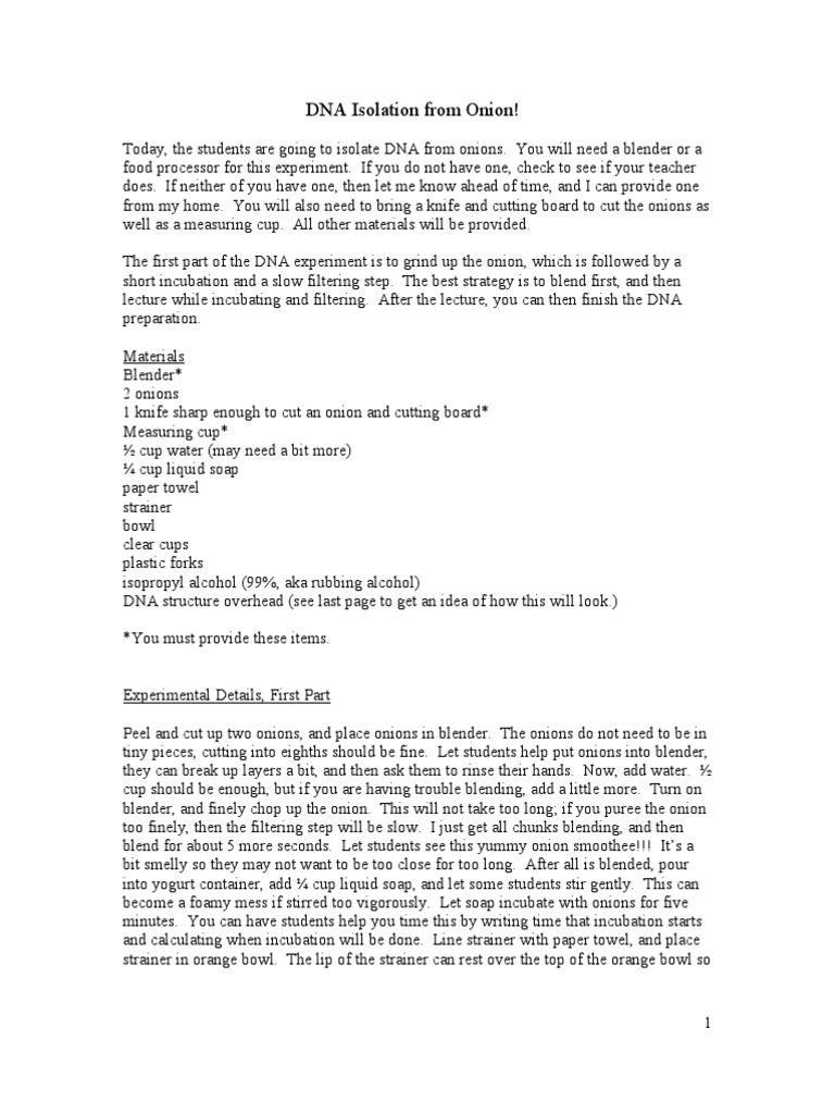 Onion Dna Isolation | PDF | Dna | Cell (Biology)