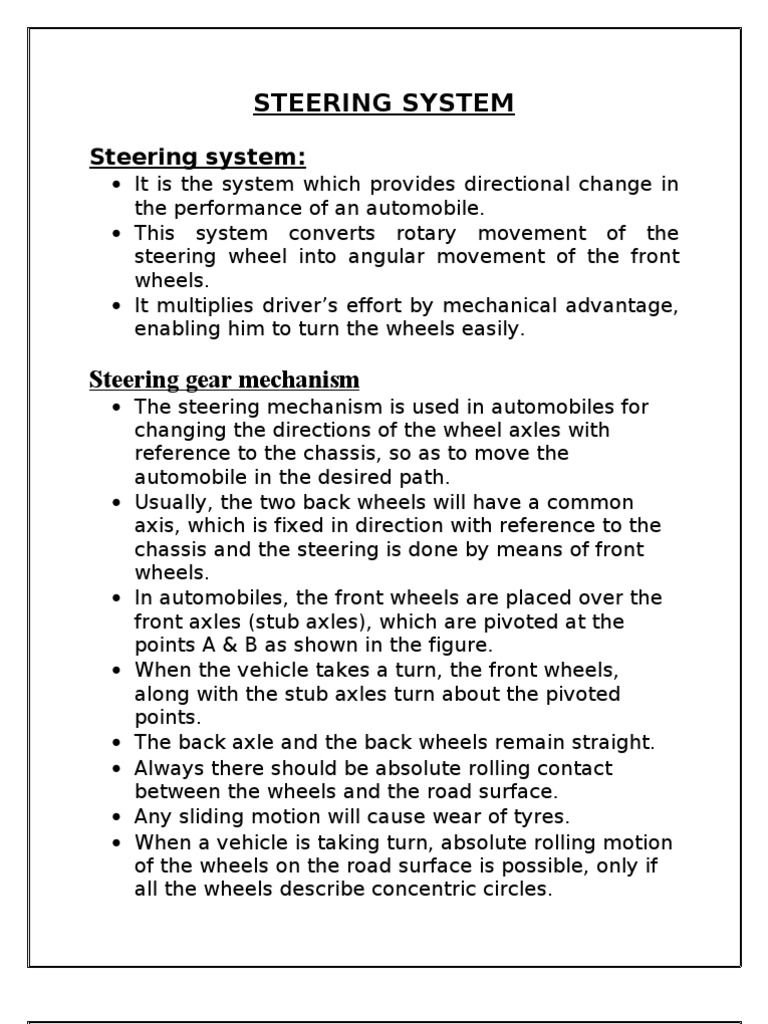 Steering System (Notes On Tom) | PDF | Steering | Wheel