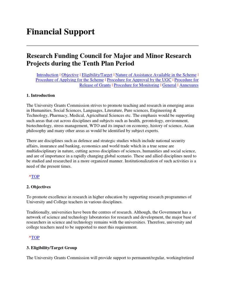Financial Support: Research Funding Council For Major and Minor ...