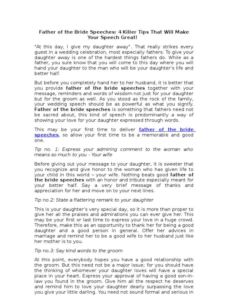 Tips for Memorable Father of the Bride Speech | PDF | Wedding ...