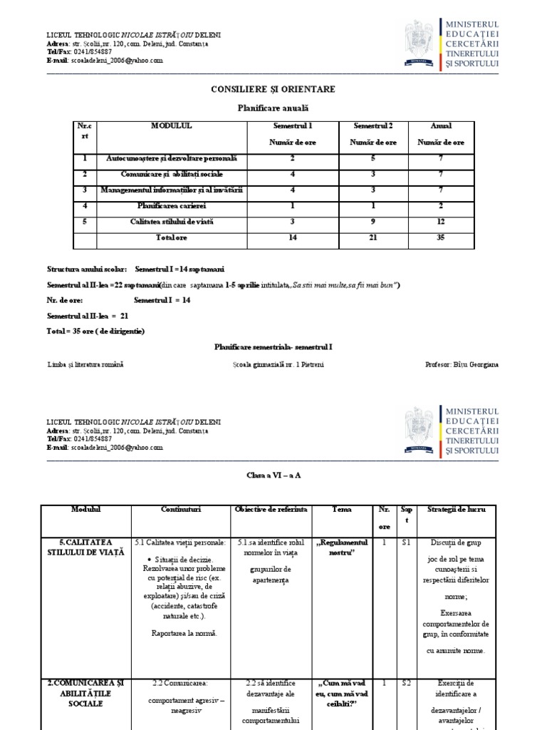 Planificare Dirigentie 6 | PDF