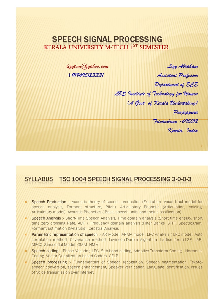 Speech Signal Processing Pdf Spectral Density Signal Processing