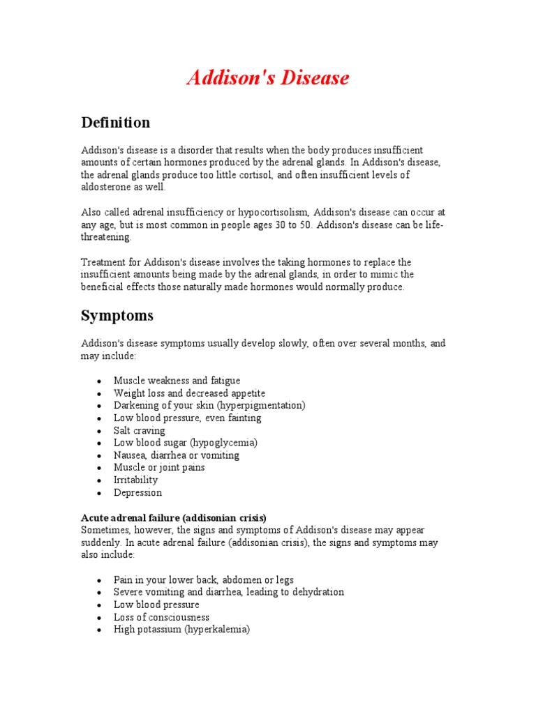 Addison's Disease: Acute Adrenal Failure (Addisonian Crisis) | PDF ...
