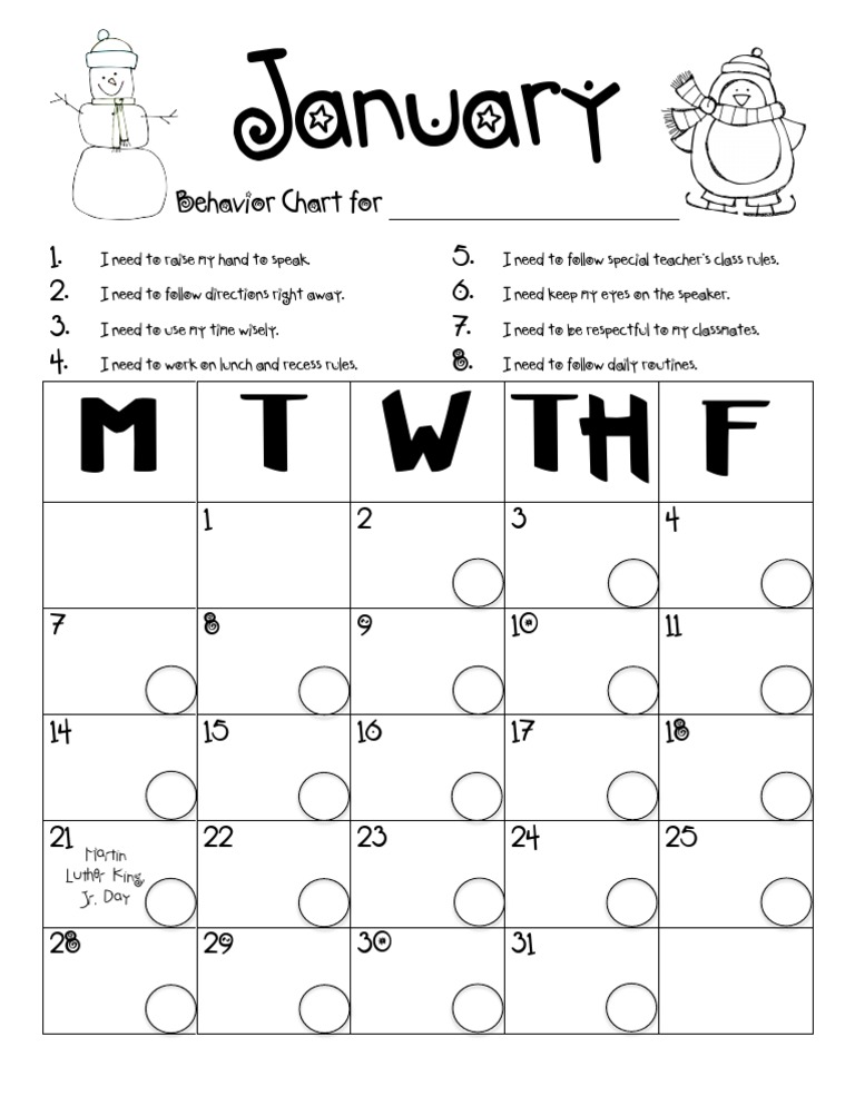 January Behavior Chart for Students | PDF
