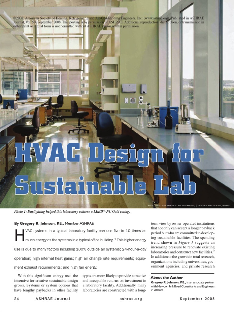 HVAC Design For Sustainable Lab: by Gregory R. Johnson, P.E., Member ...