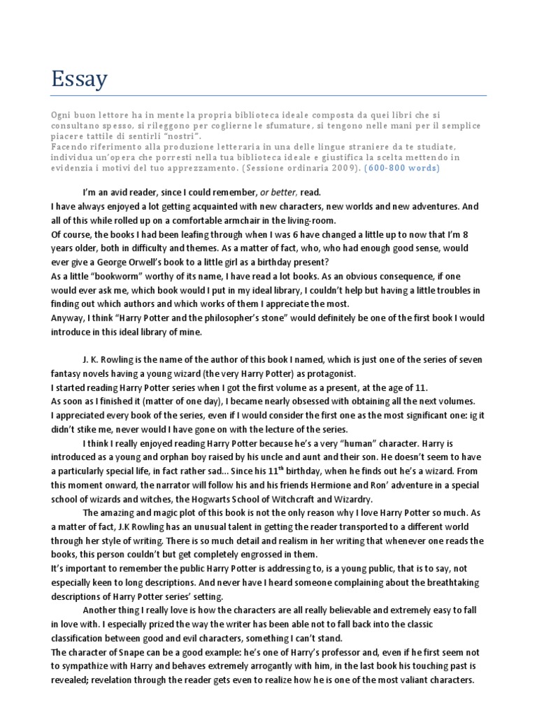 Essay - A book I would put in my "ideal library" | Harry Potter ...