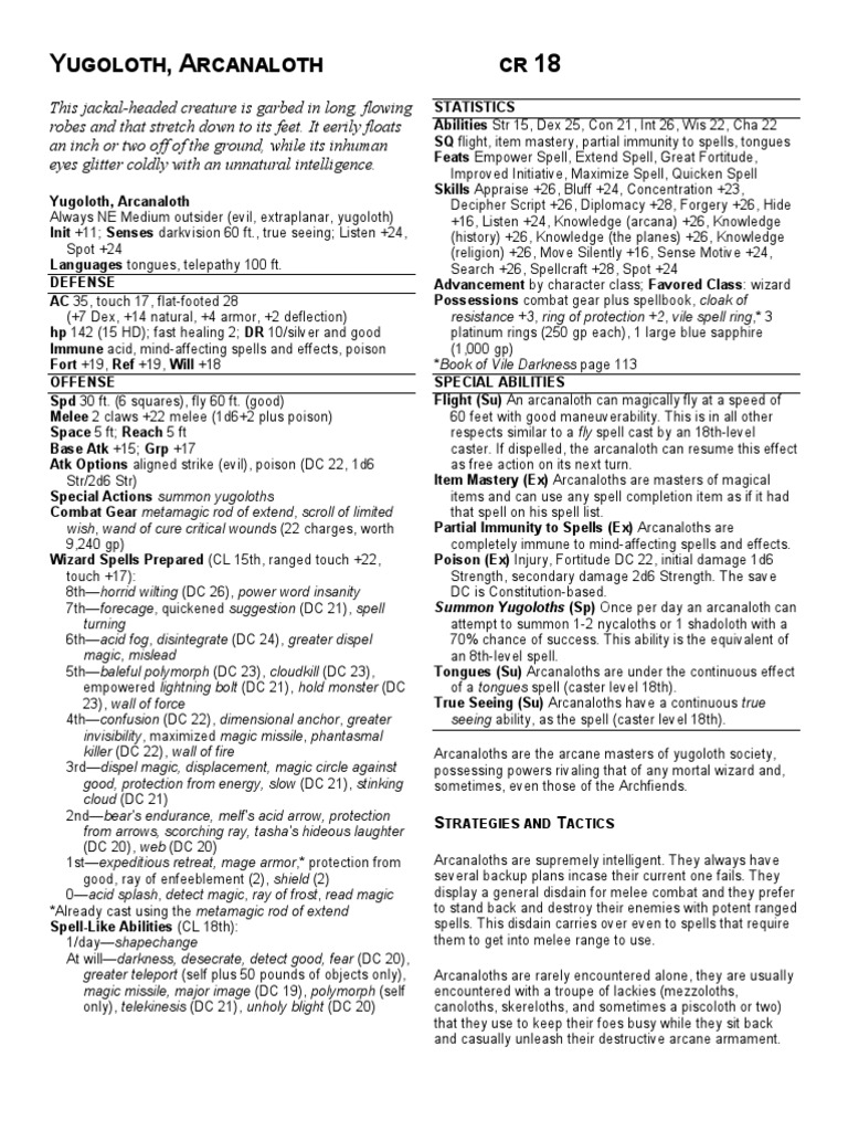 Yugoloth, Arcanaloth | PDF | Dungeons & Dragons | D20 System