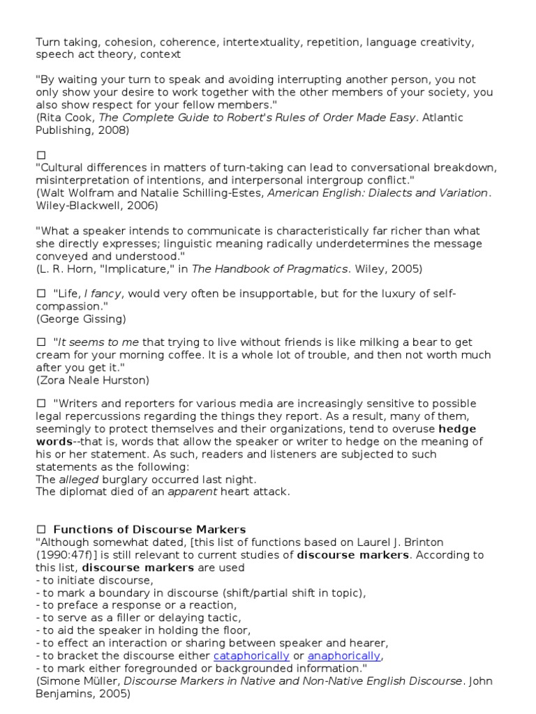 Turn Taking & Discourse Analysis | PDF | Intertextuality | Semiotics
